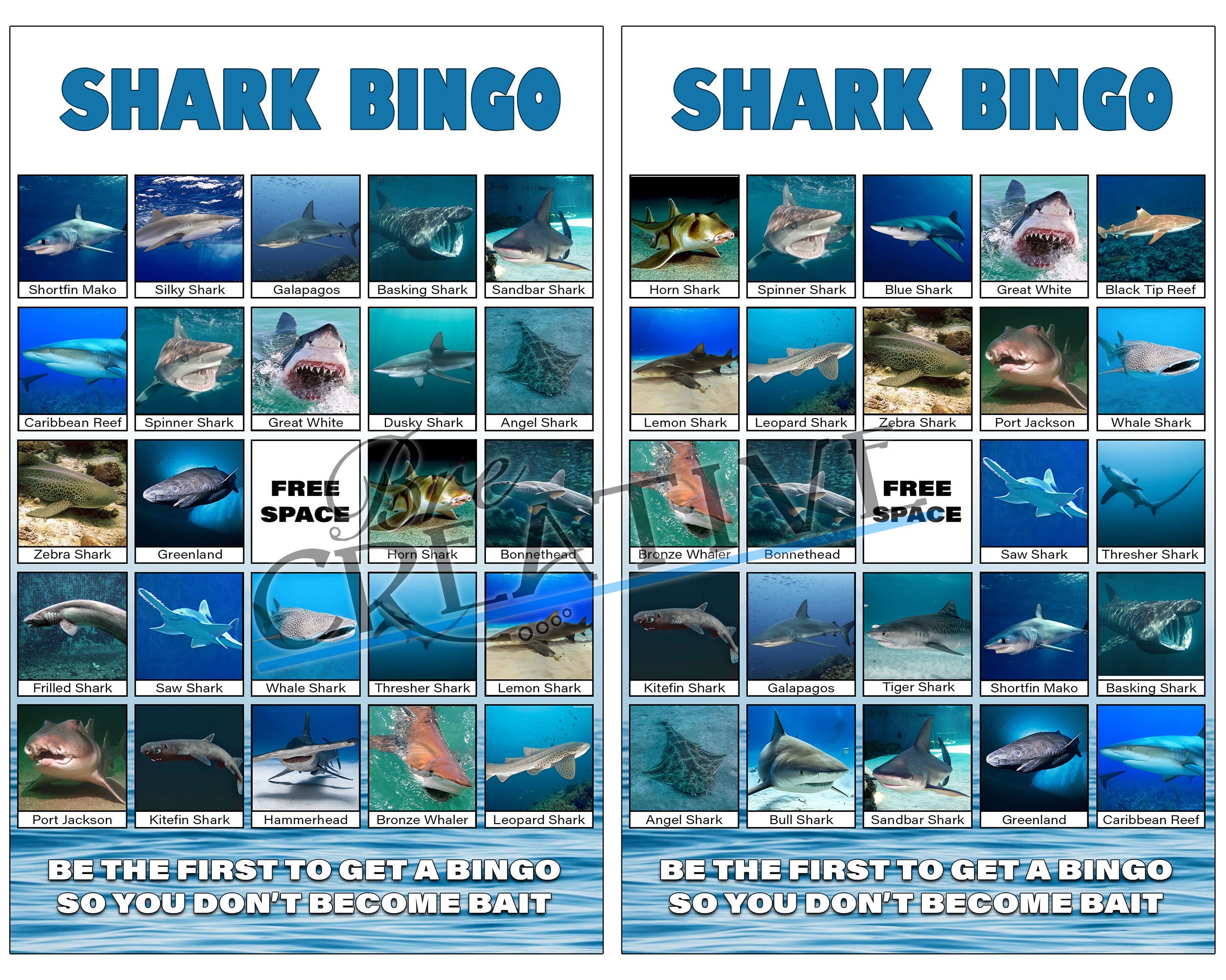 Shark BINGO Cards, Kids Birthday Party Game for Instant Download - Etsy