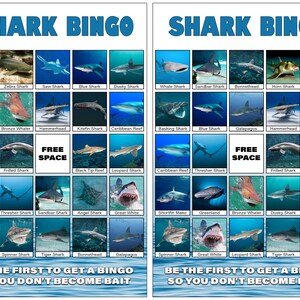 Shark BINGO Cards Kids Birthday Party Game 10 Playing Cards - Etsy