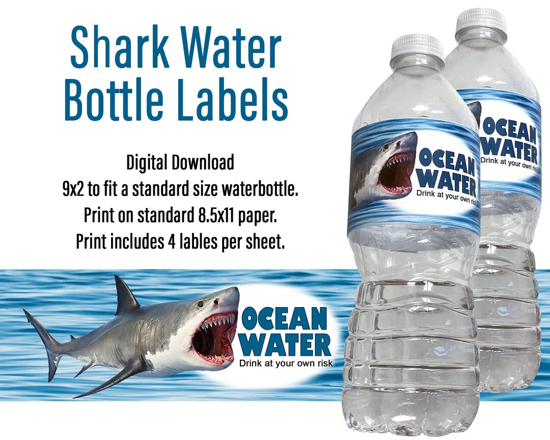 Shark Water Bottle Labels, 9"x2" Each, Digital Download - Etsy