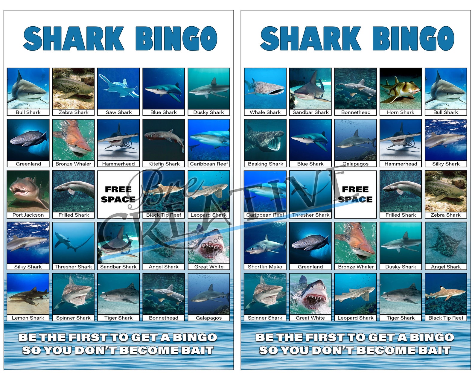 Shark BINGO Cards, Kids Birthday Party Game for Instant Download - Etsy
