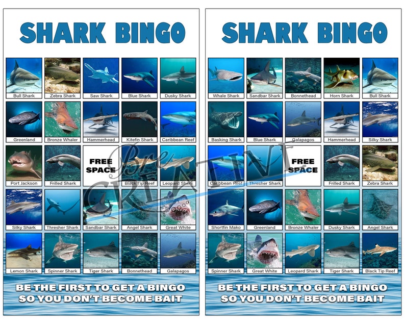 Shark BINGO Cards, Kids Birthday Party Game for Instant Download - Etsy