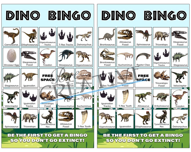 Dinosaur BINGO Cards, Digital Download to Print at Home, 10 Playing ...