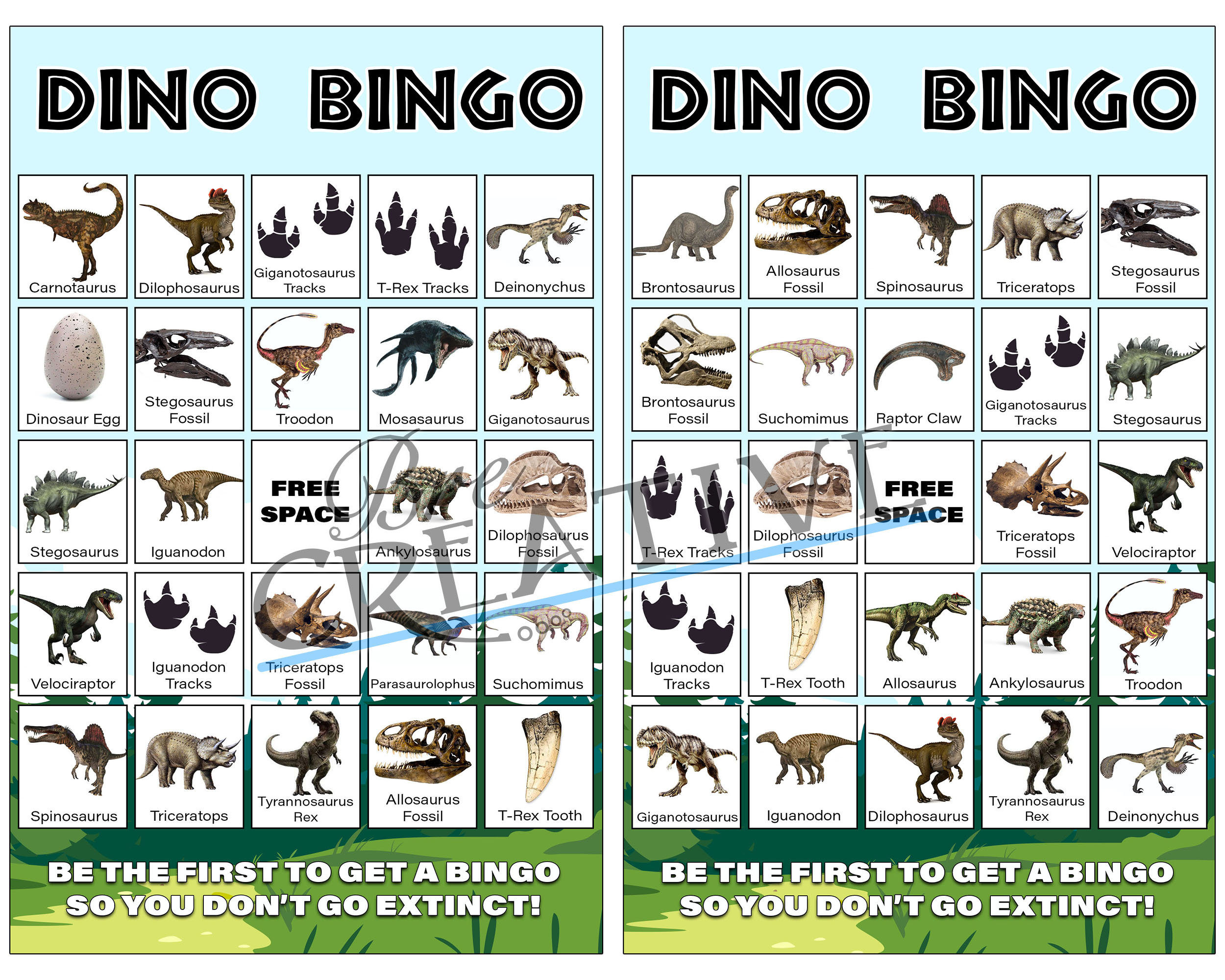 Dinosaur BINGO Cards, Digital Download to Print at Home, 10 Playing ...