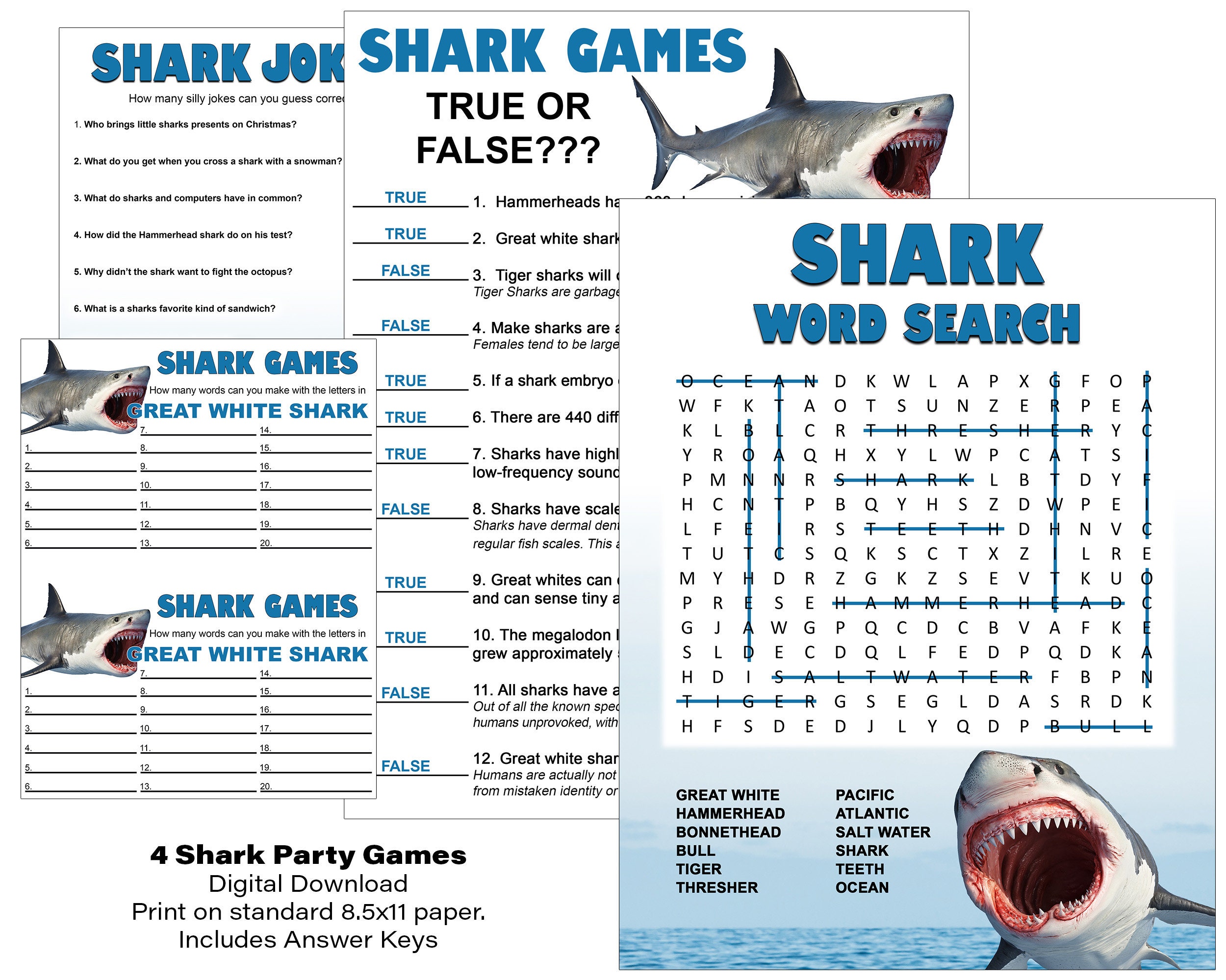 Shark Themed Party Games, Digital Download, Jaws Party Activities - Etsy