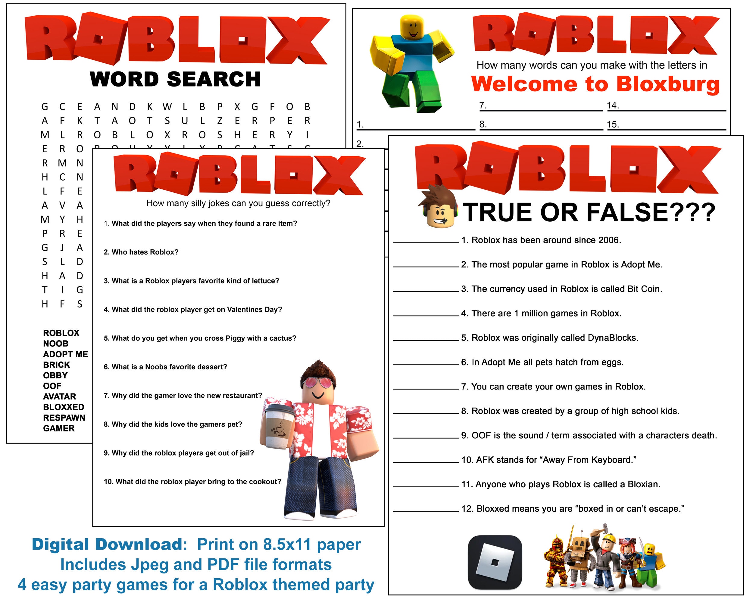 Roblox Party Games, Digital Download, Birthday Party Activities - Etsy