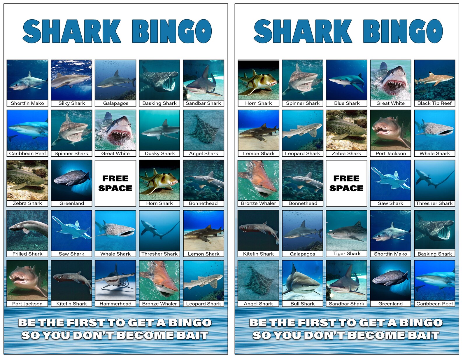 Shark BINGO Cards Kids Birthday Party Game 10 Playing Cards - Etsy