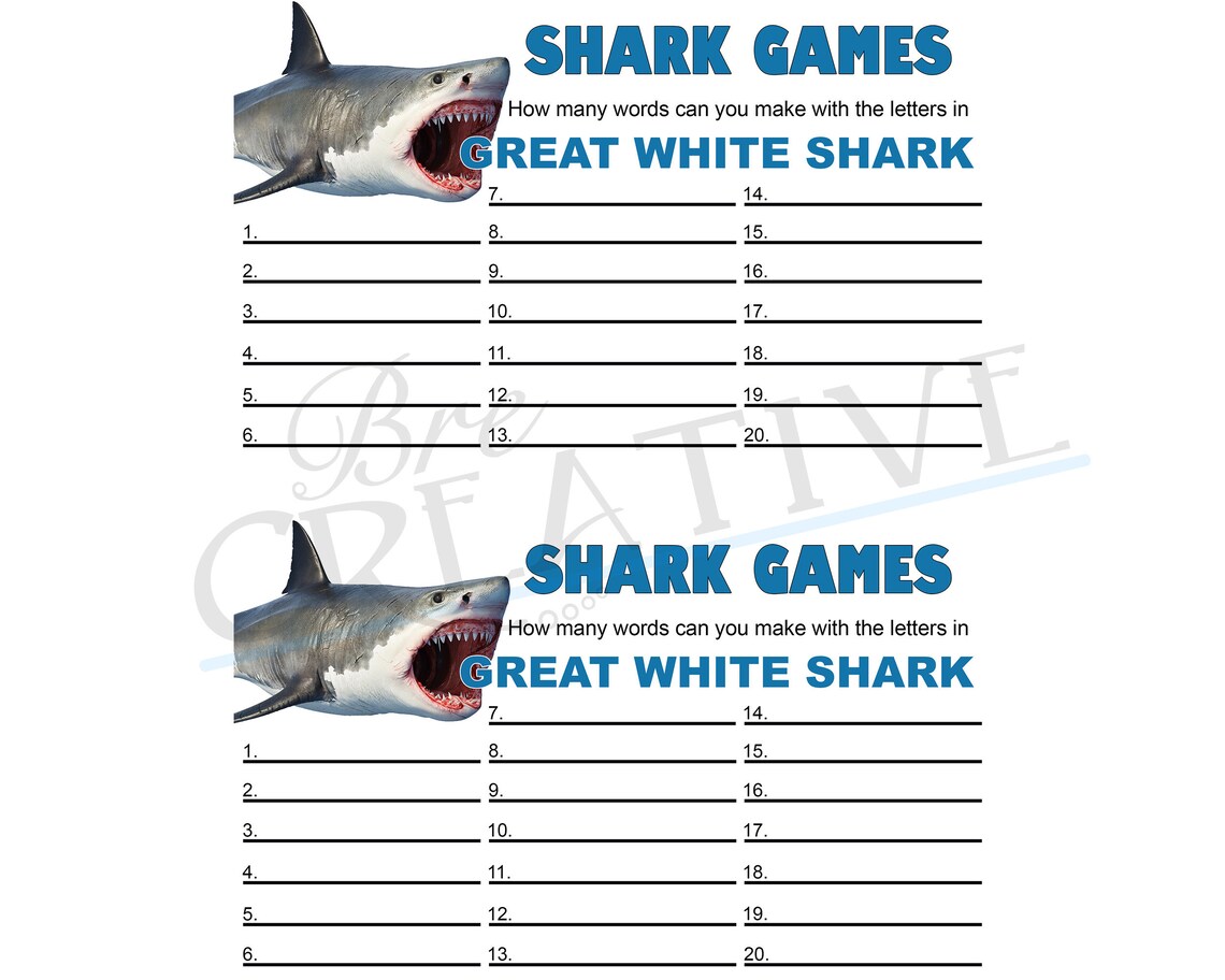 Shark Themed Party Games, Digital Download, Jaws Party Activities - Etsy