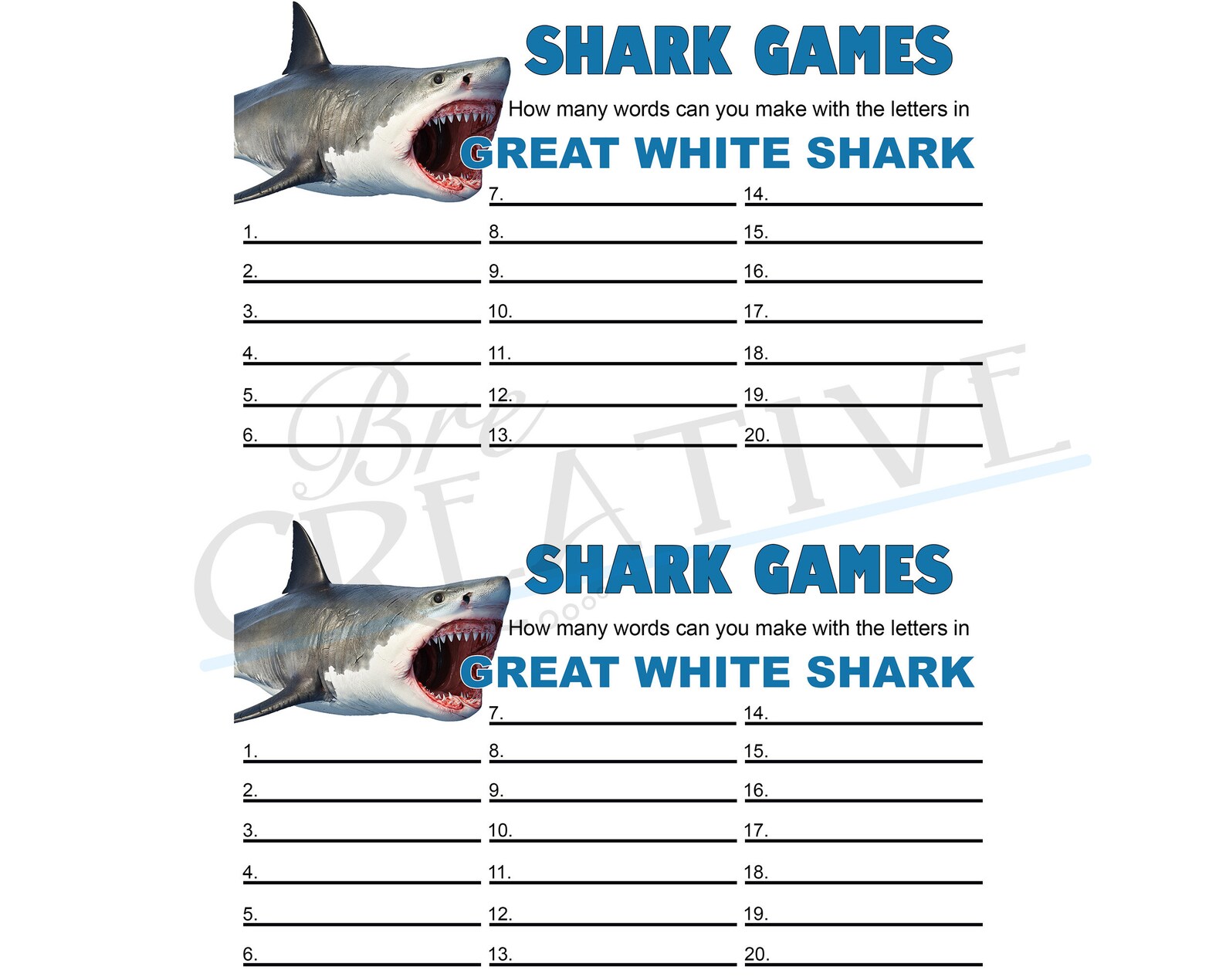 Shark Themed Party Games, Digital Download, Jaws Party Activities - Etsy