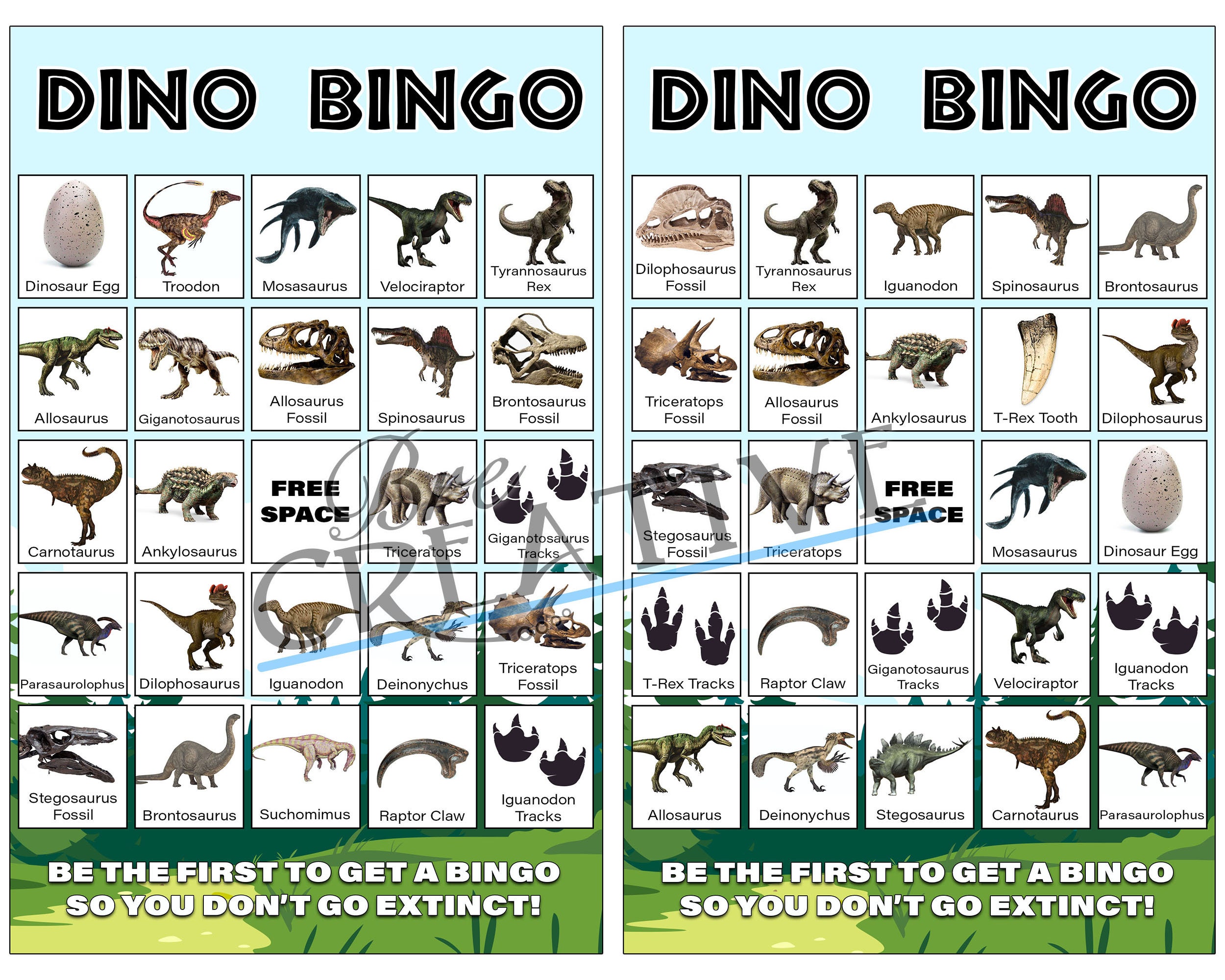 Dinosaur BINGO Cards, Digital Download to Print at Home, 10 Playing ...