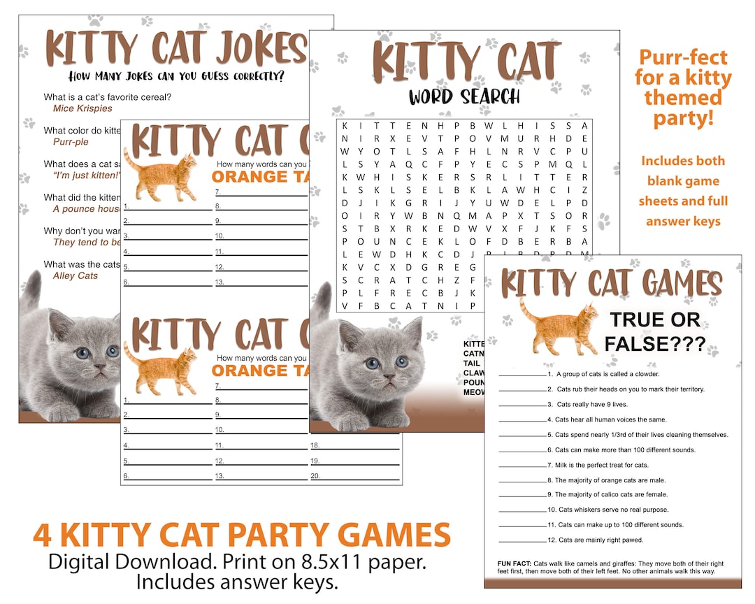 Kitty Cat Themed Party Games, Birthday Party, Digital Download - Etsy