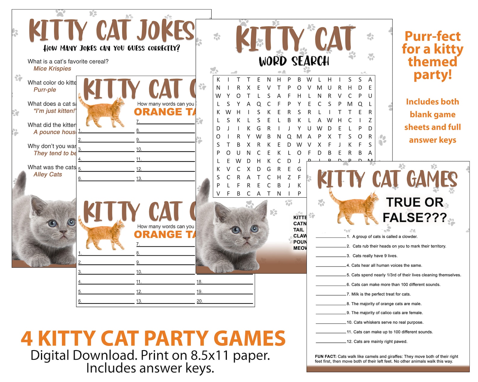Kitty Cat Themed Party Games, Birthday Party, Digital Download - Etsy