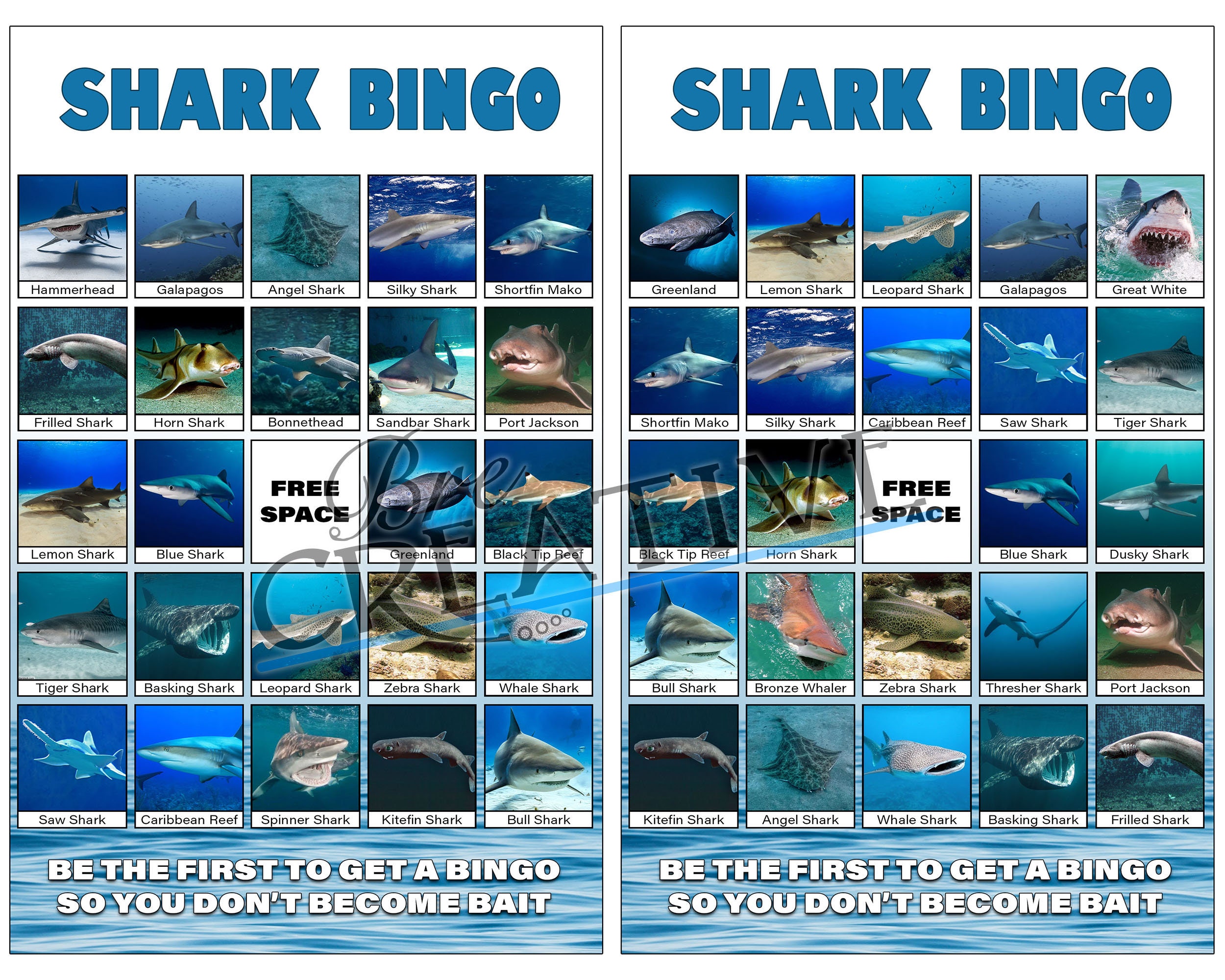 Shark BINGO Cards, Kids Birthday Party Game for Instant Download - Etsy