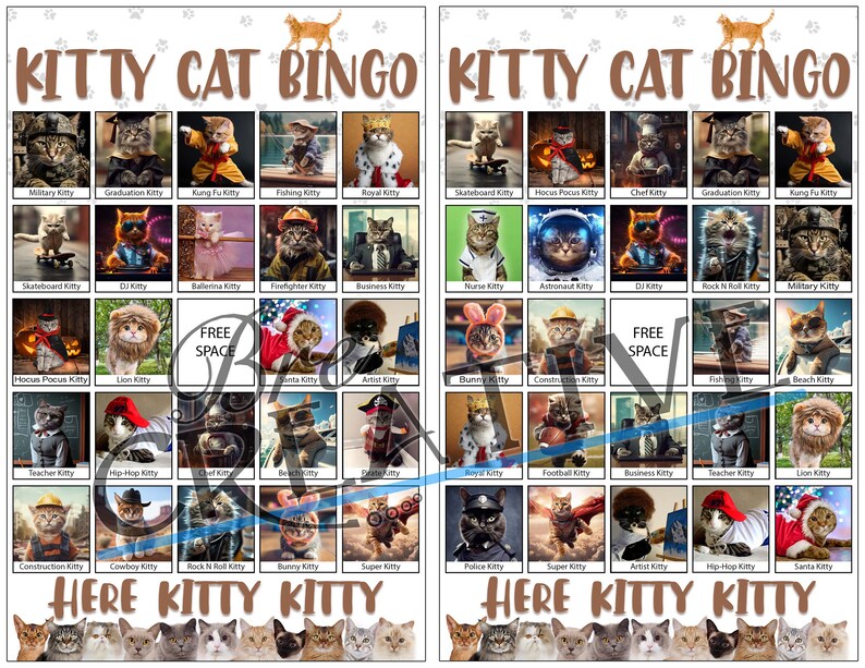 Cat Bingo Cards, Cat Party Games, Digital Download, Kitty Cat Party - Etsy