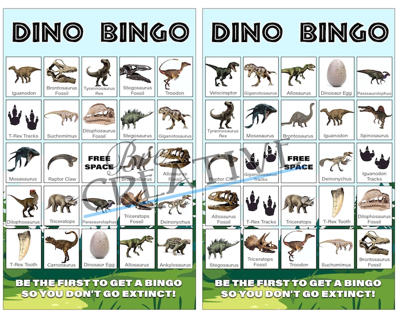 Dinosaur BINGO Cards, Digital Download to Print at Home, 10 Playing ...
