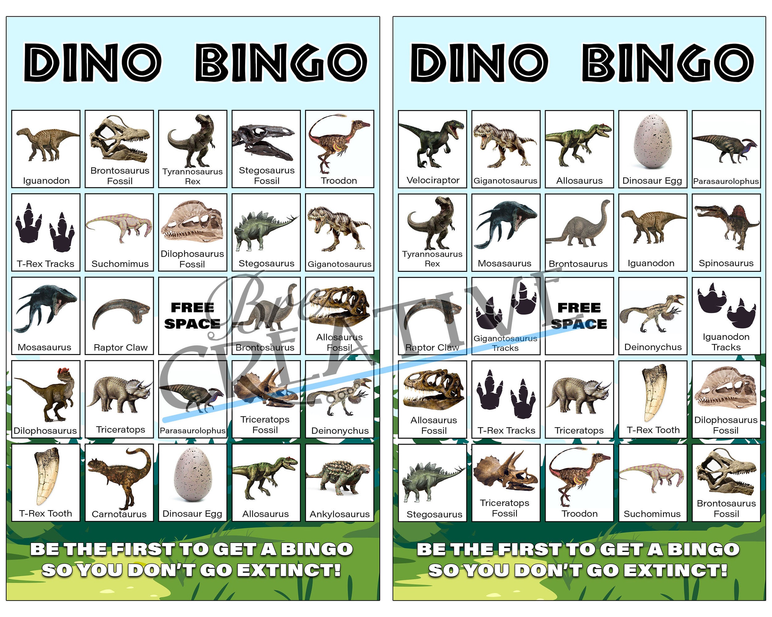 Dinosaur BINGO Cards, Digital Download to Print at Home, 10 Playing ...