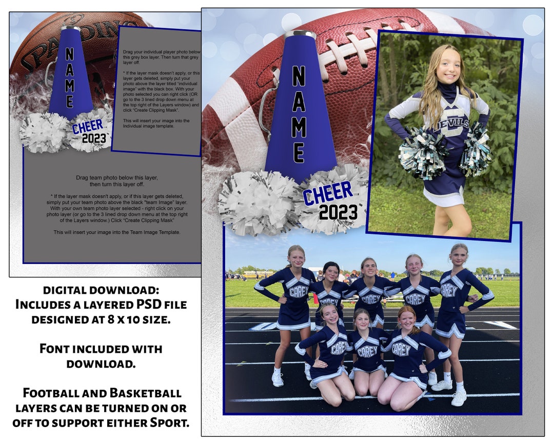 Cheerleading Memory Mate 8x10 Layered Photoshop File, Football or ...