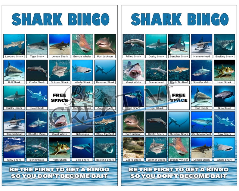 Shark BINGO Cards, Kids Birthday Party Game for Instant Download - Etsy