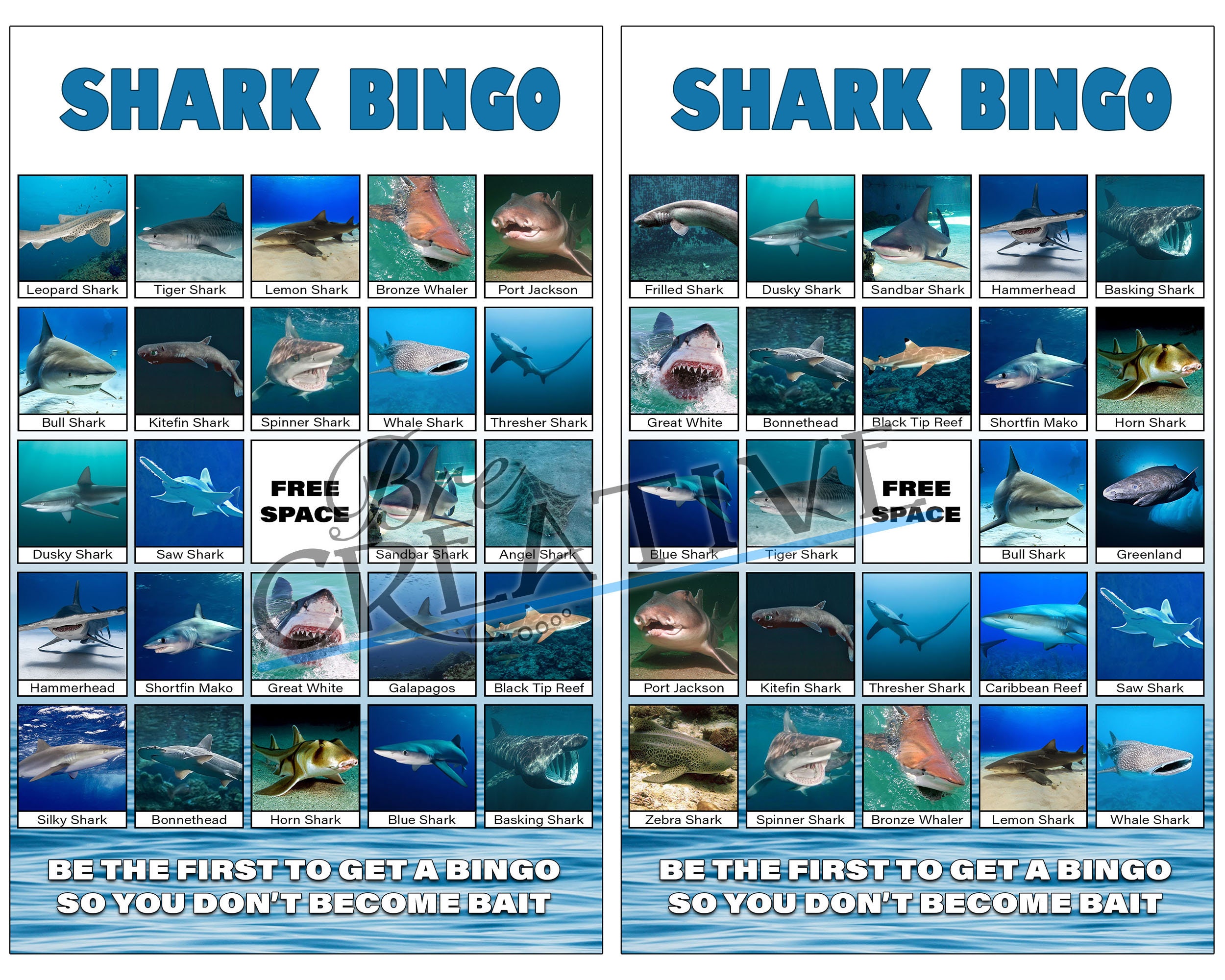 Shark BINGO Cards, Kids Birthday Party Game for Instant Download - Etsy