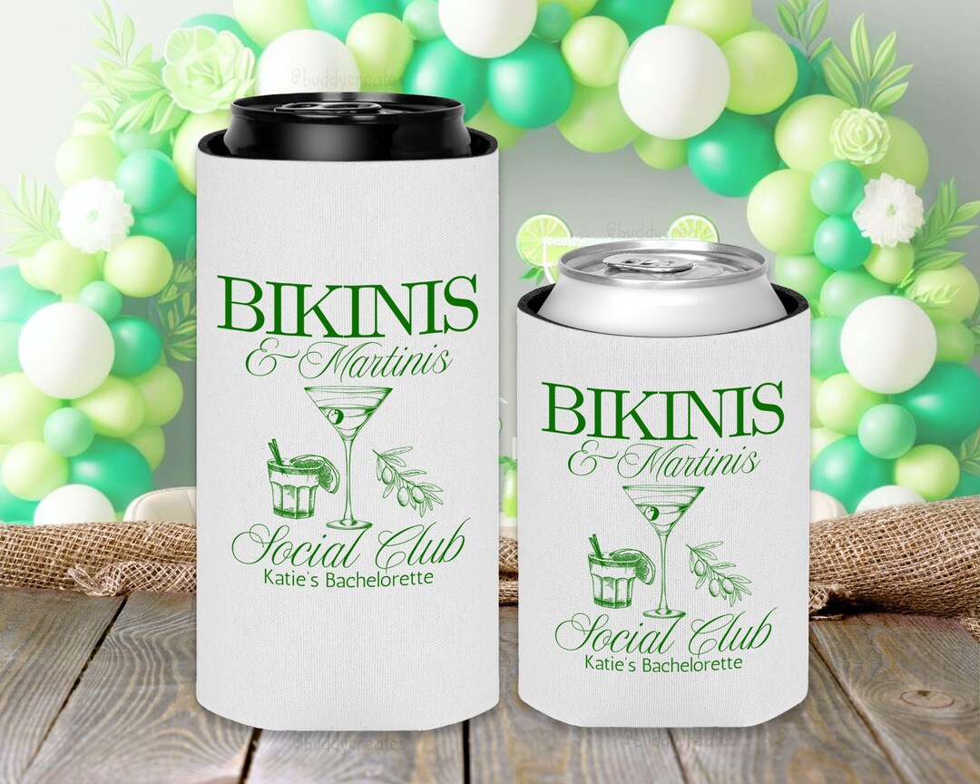 Custom Bikinis and Martinis Bachelorette Can Coolers, Personalized ...
