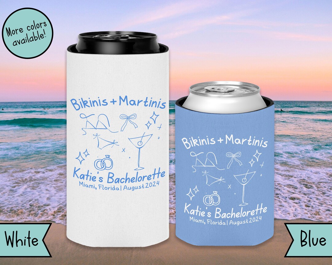Custom Bikinis and Martinis Can Coolers Bikini Martini Bachelorette ...