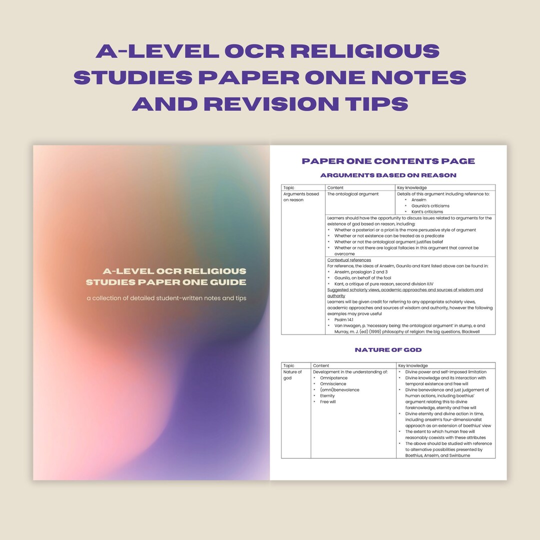 A-level OCR Religious Studies Paper One Revision Guides (digital) - Etsy UK