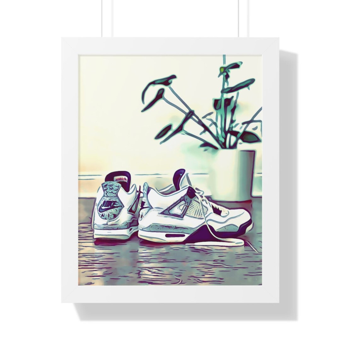 Jordan 4 White Cement Drawing Framed Vertical Poster - Etsy