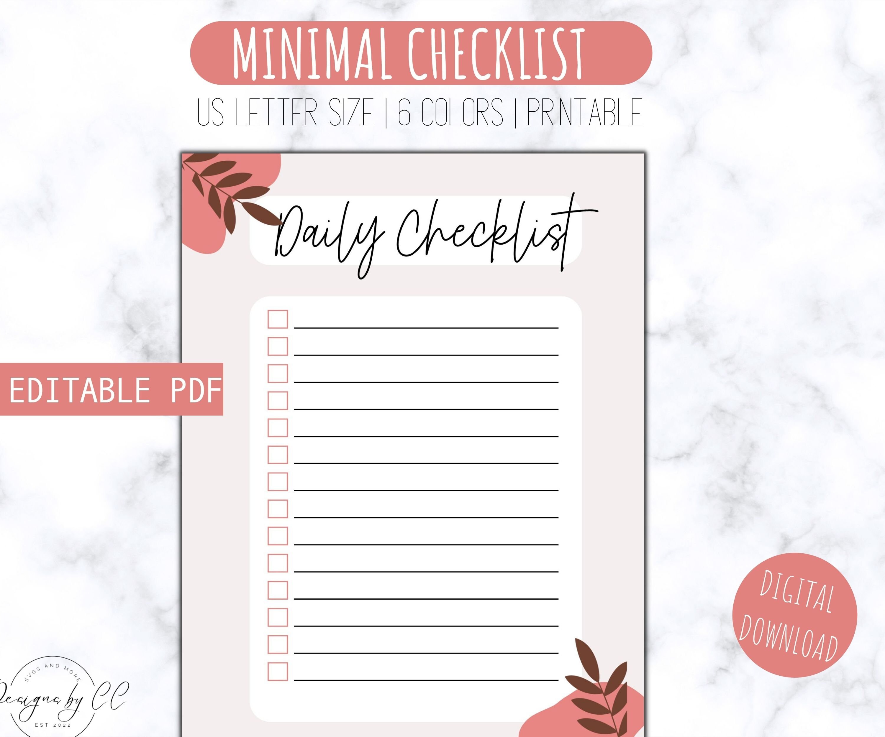 Blank Checklist Template Printable & Fillable, Minimal to Do List ...