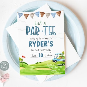 Editable Boy Golf Birthday Par-tee Invitation, Boy Golfing Birthday ...