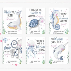 Printable Under the Sea Valentine's Day Cards, Print at Home Classroom ...