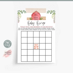 Baby Bingo Baby Shower Game Barnyard Animal Baby Shower Game Baby ...