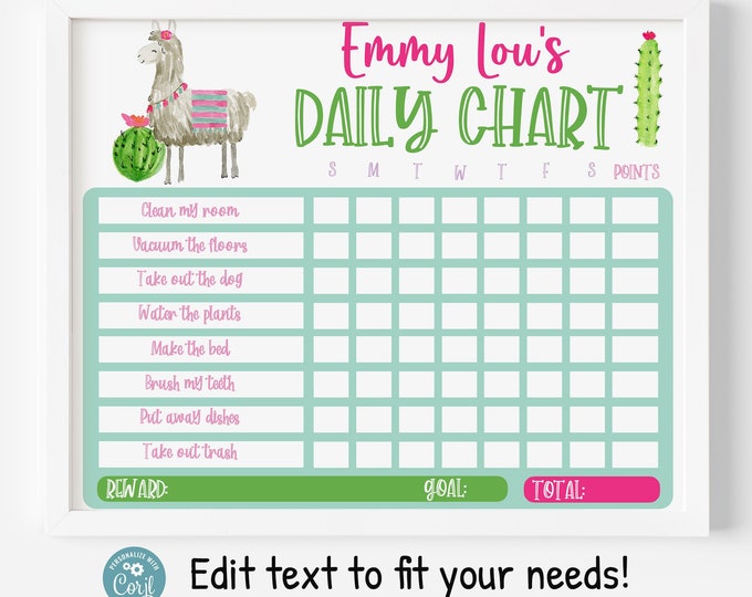Llama Reward Chart for Kids Behavior Chart Printable, Chore Chart ...