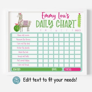Printable Kids Daily Chore Chart, Editable Behavior Chart, Kids Reward ...