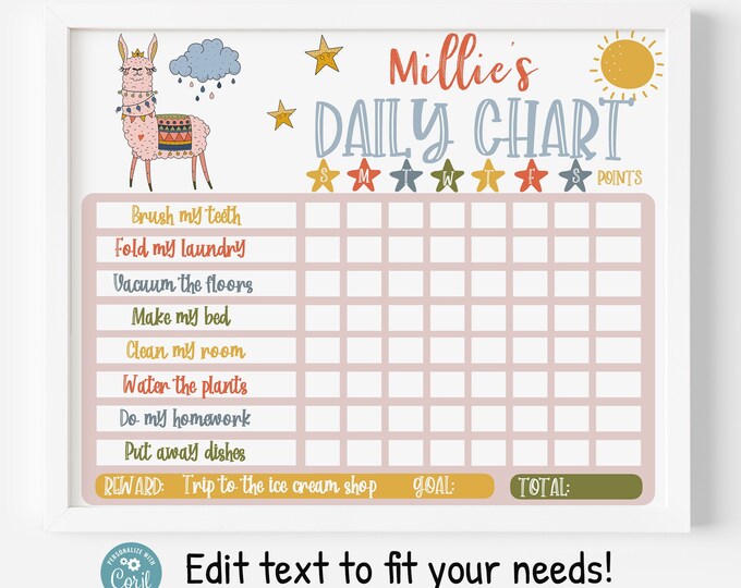 Llama Reward Chart for Kids Behavior Chart Printable, Chore Chart ...