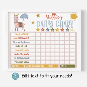 Printable Kids Daily Chore Chart, Editable Behavior Chart, Kids Reward ...