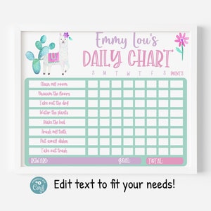 Printable Kids Daily Chore Chart, Editable Behavior Chart, Kids Reward ...