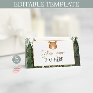 Editable Forest Bear Food Labels Brown Bear Birthday Food Tent Cards ...