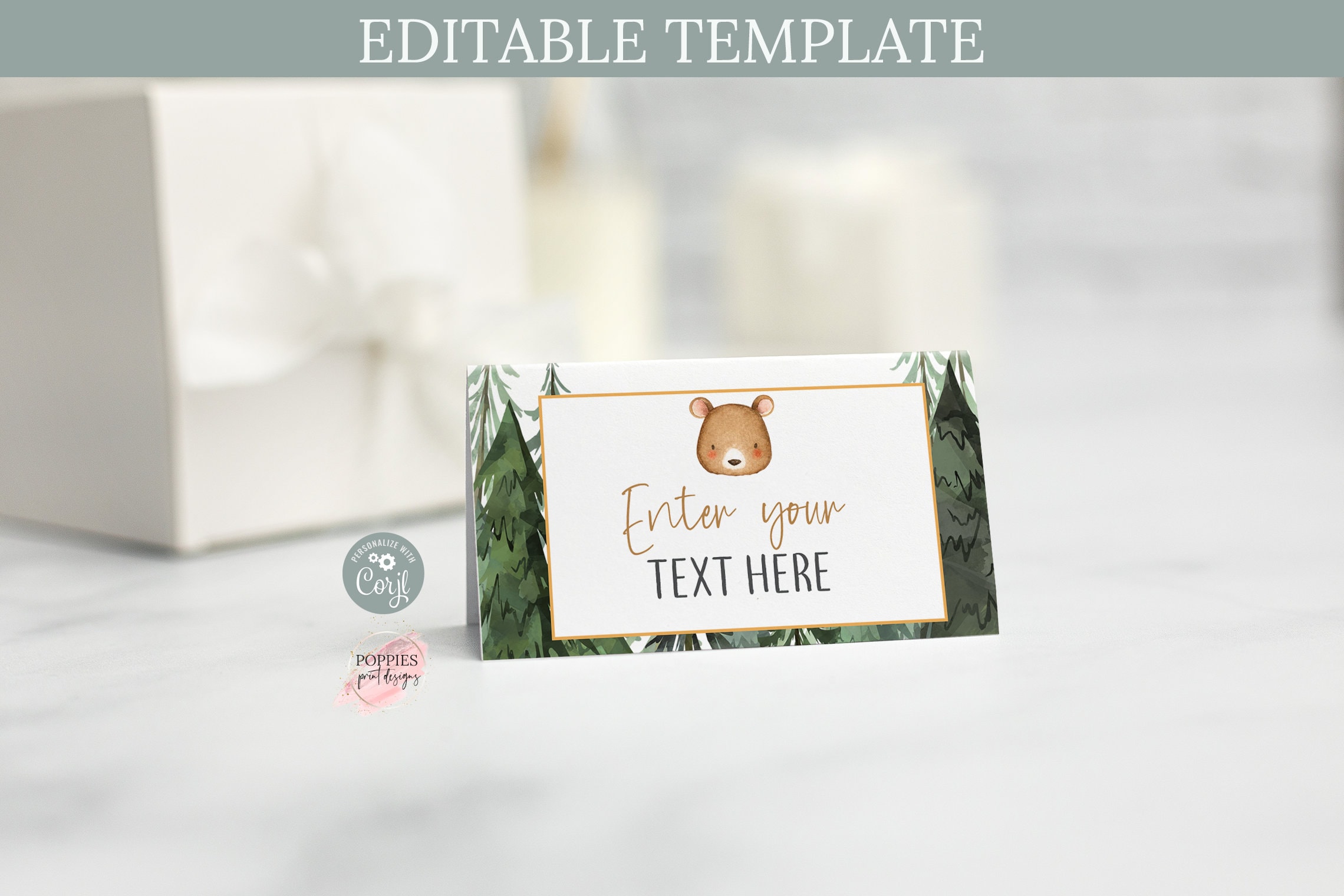 Editable Forest Bear Food Labels Brown Bear Birthday Food Tent Cards ...
