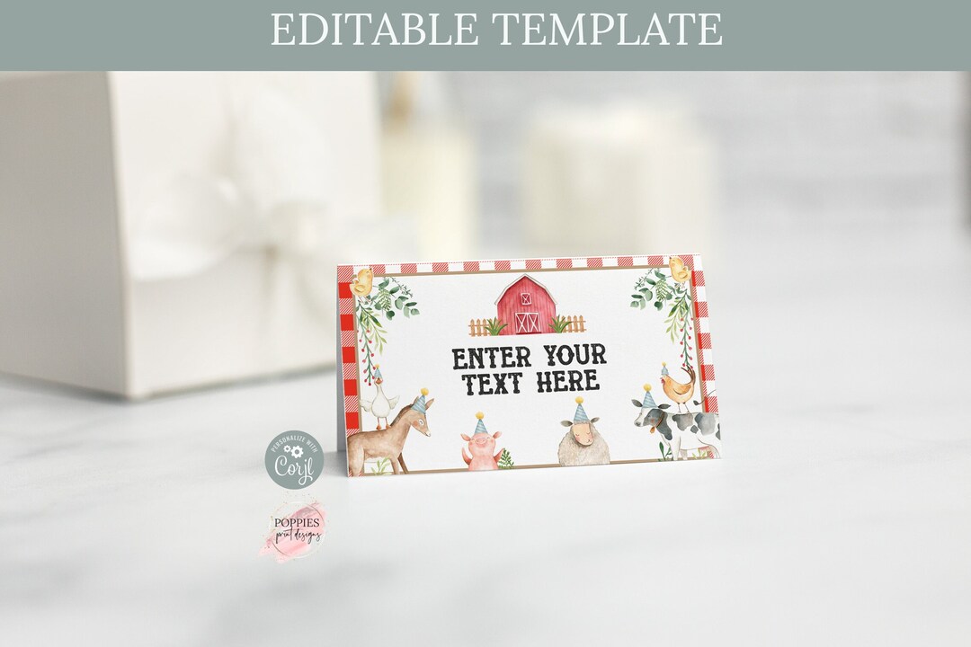 Editable Red Barn Food Labels Farm Animal Birthday Food Tent Cards ...