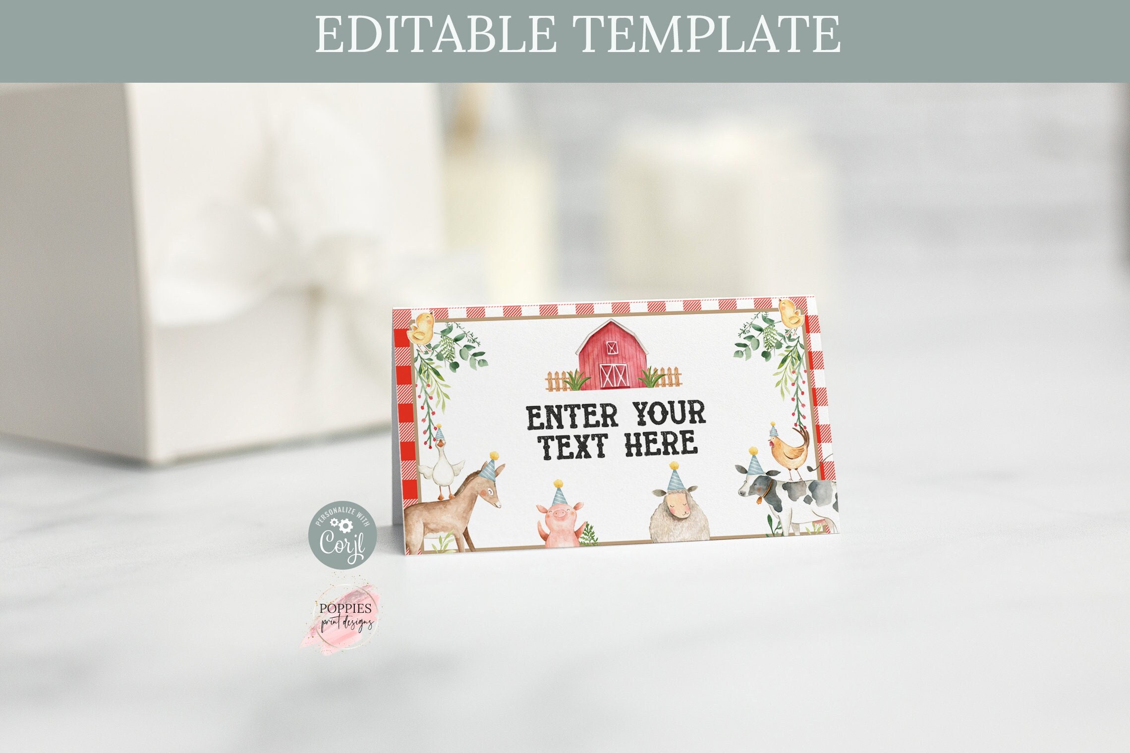 Editable Red Barn Food Labels Farm Animal Birthday Food Tent Cards ...