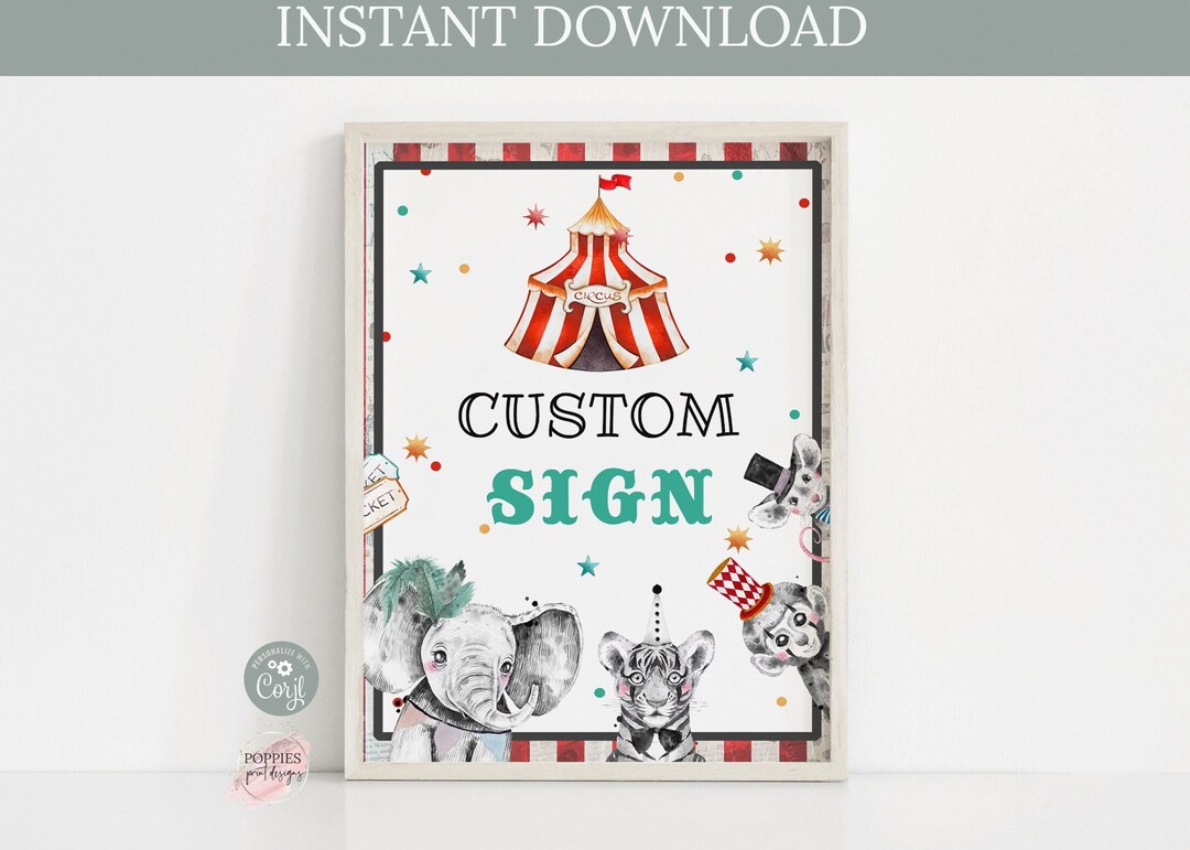 Editable Circus Birthday Party Custom Sign Carnival Birthday Custom ...