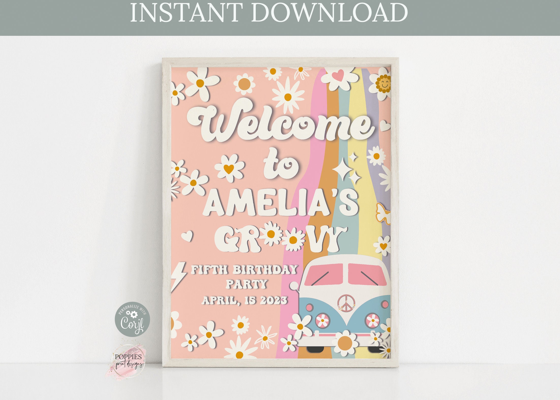 Editable Groovy Party Welcome Sign Groovy One Birthday Sign Daisy ...