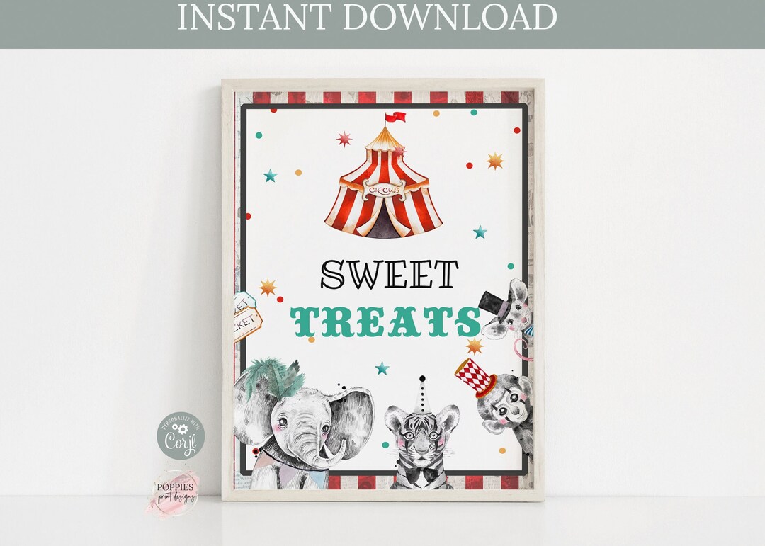 Circus Party Sign, Sweet Treats Party Sign, Carnival Birthday Decor ...