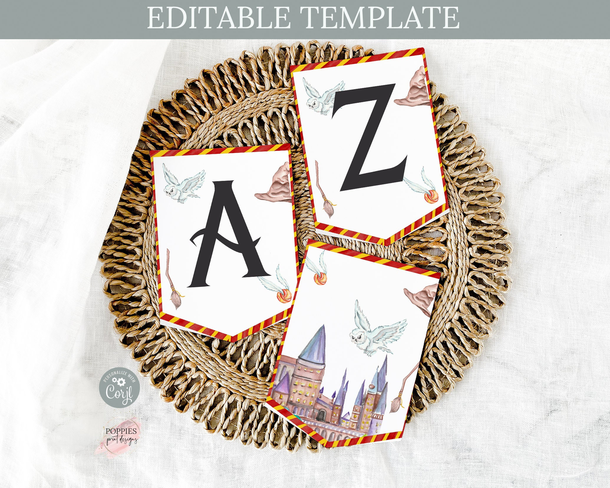 Editable Wzard Birthday Banner 8.5x11" Wizardry School Bunting Magical ...