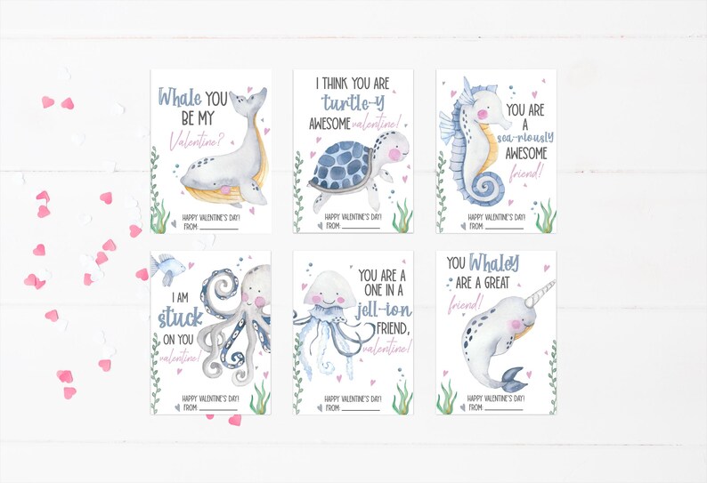Printable Under the Sea Valentine's Day Cards, Print at Home Classroom ...