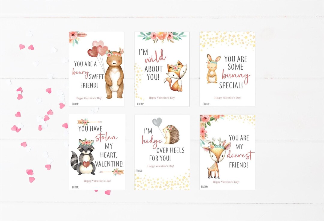 Printable Woodland Critter Valentine's Day Cards, Print at Home ...