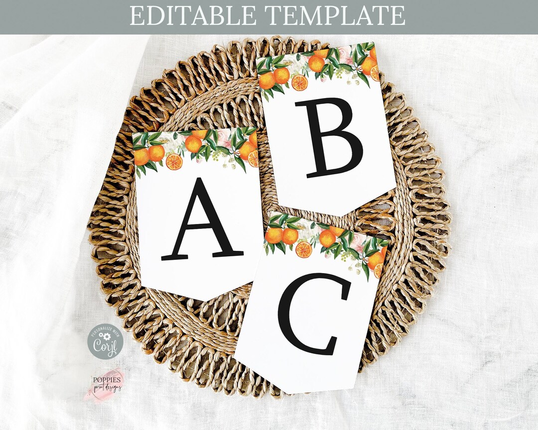 Editable Little Cutie Banner 8.5x11" Baby Shower Bunting Orange ...