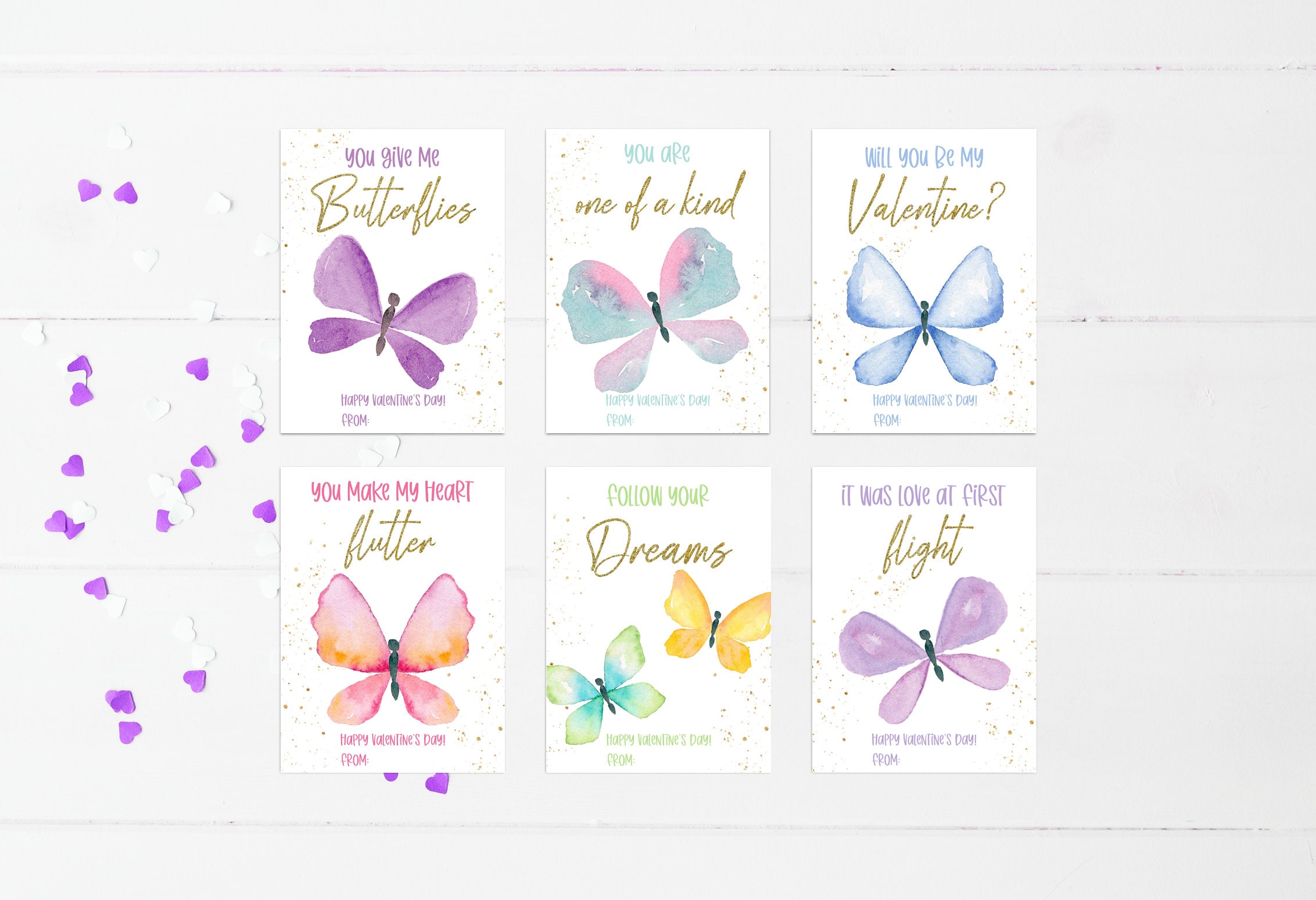 Printable Butterfly Valentine's Day Cards, Print at Home Classroom ...