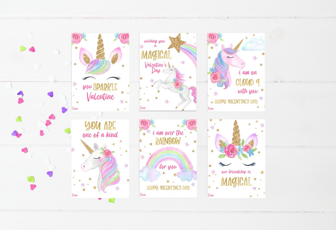 Printable Unicorn Valentine's Day Cards, Print at Home Classroom ...