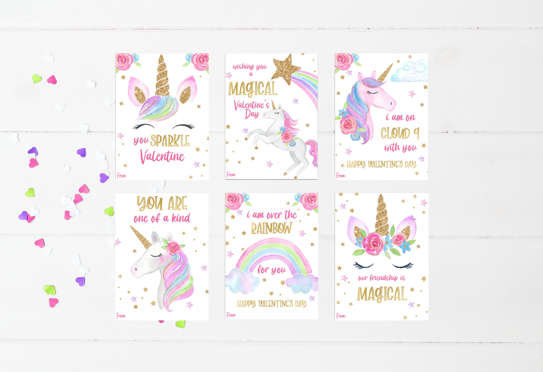 Printable Unicorn Valentine's Day Cards, Print at Home Classroom ...