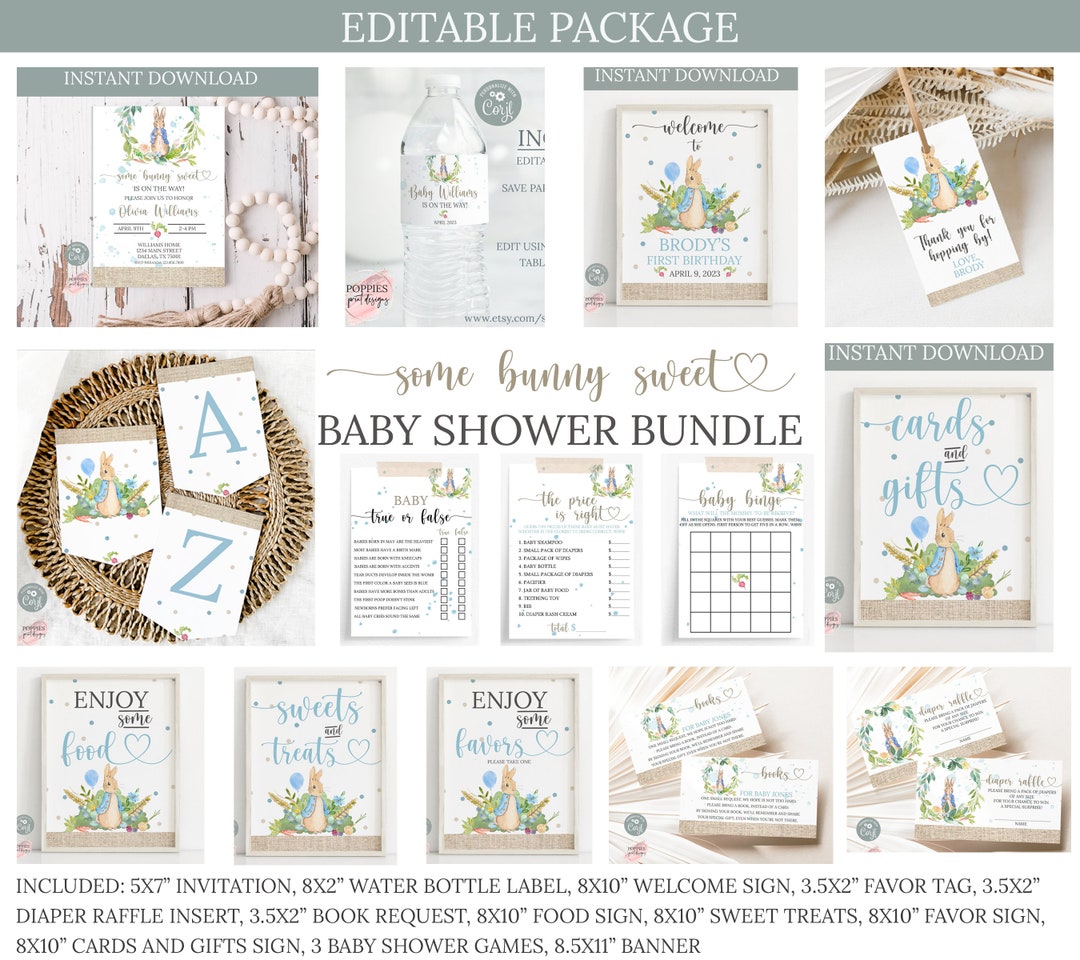 Editable Peter Rabbit Baby Shower Bundle, Bunny Baby Shower Package ...